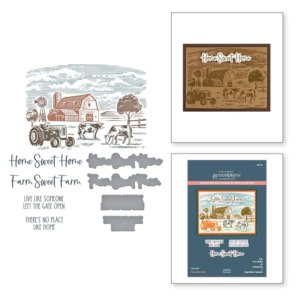 Spellbinders - Farm Sweet Farm Registration BetterPress Plate & Die Set ...