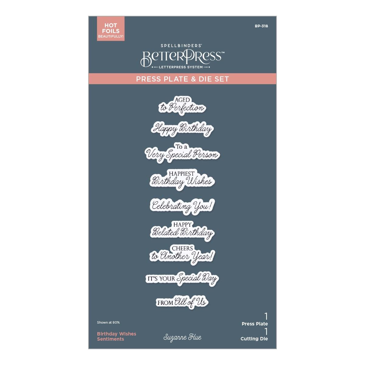 Spellbinders - Birthday Wishes Sentiments BetterPress Plate & Die Set ...