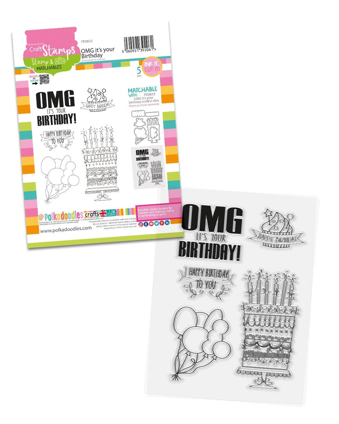 Polkadoodles - OMG Birthday A6 Stamp