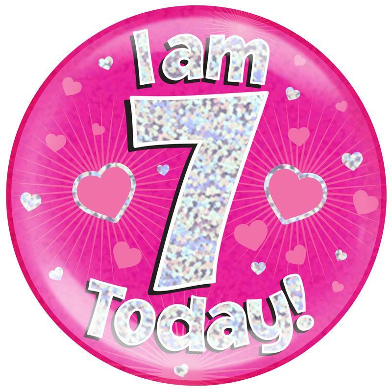 6" Jumbo Badge It's My Birthday Pink Holographic Dot