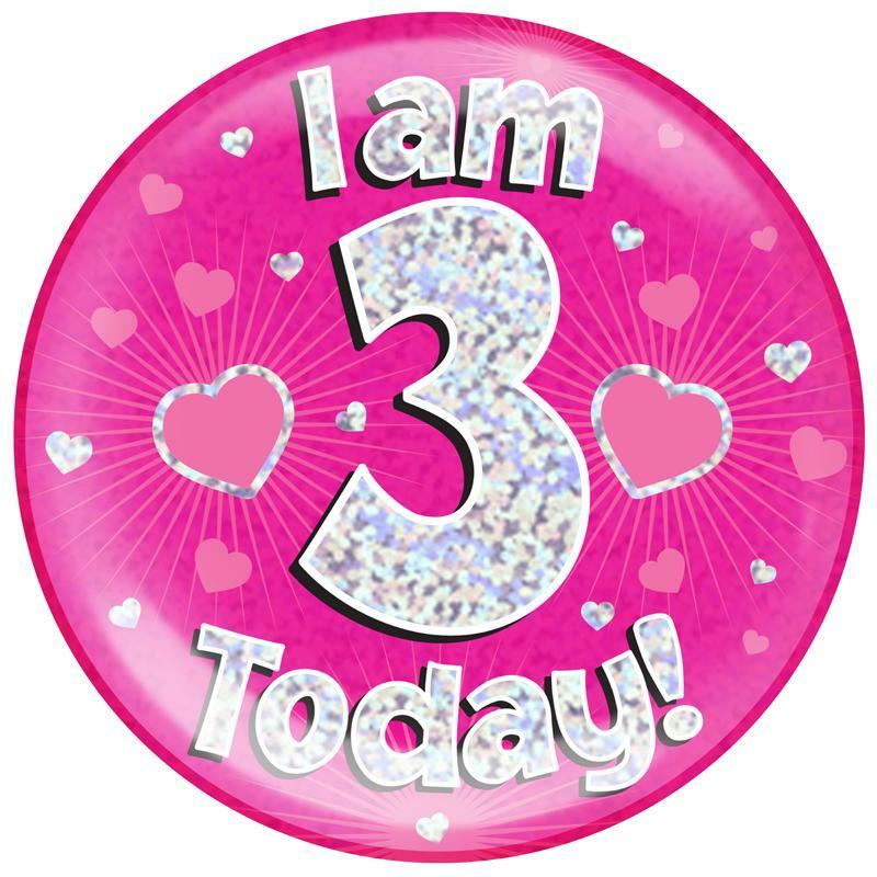 6" Jumbo Badge It's My Birthday Pink Holographic Dot