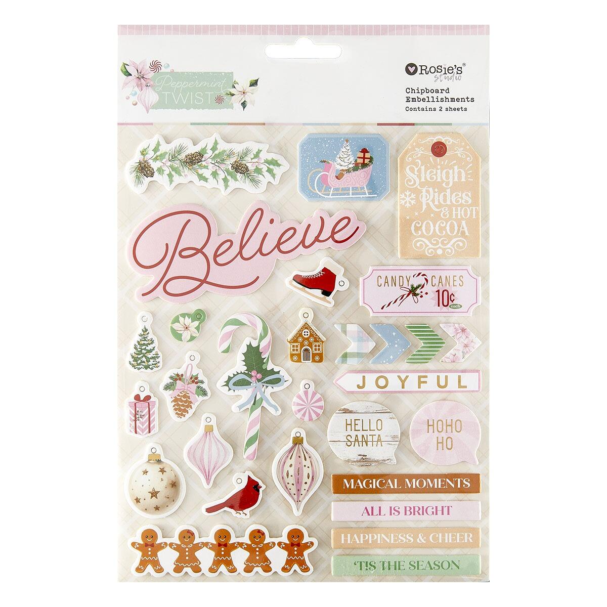 Spellbinders - Rosie's Studio Peppermint Twist Chipboard Stickers