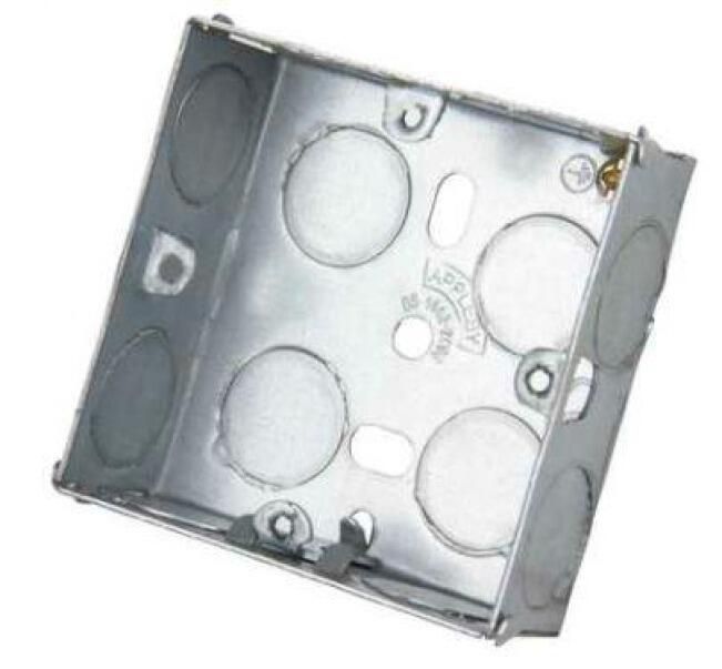 1 Gang 25mm Metal Back Box – Flush Steel Knockout Box BS 4662