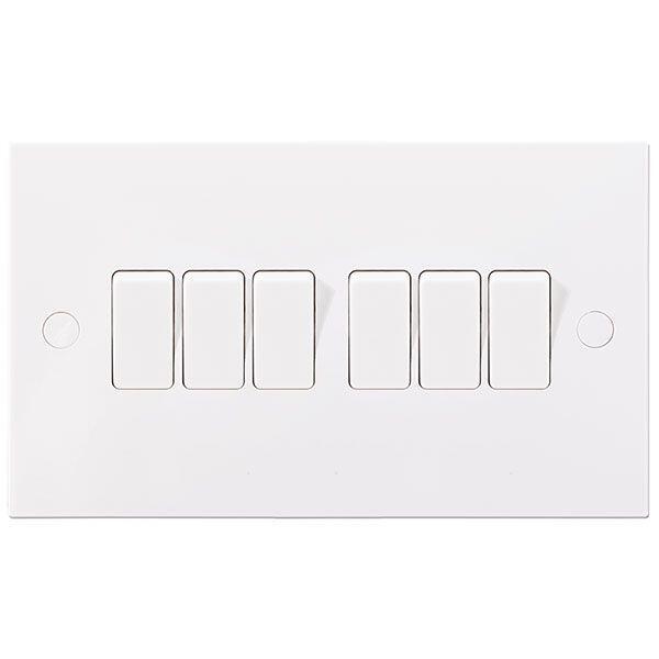 BG Electrical Moulded Square Edge 6 Gang 20A 16AX 2 Way Plate Switch, White