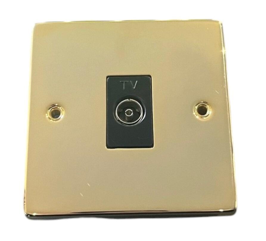 Kingsway 1 Gang Co-axial TV Isolated Socket, Brass with Black Outlet