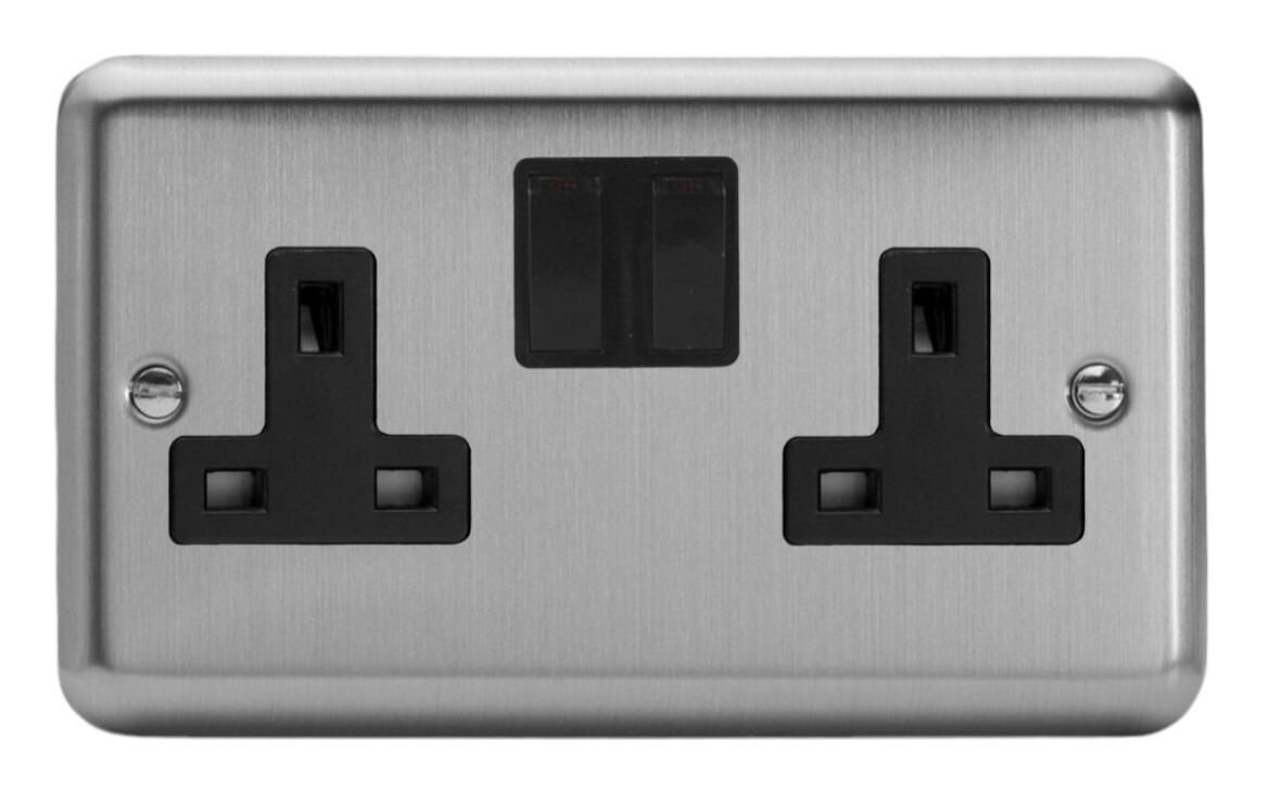 Varilight Classic 2 Gang 13A Double Pole Switched Socket, Matt Chrome ...