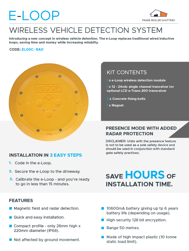 New Product E Loop Wireless Vehicle Detection System