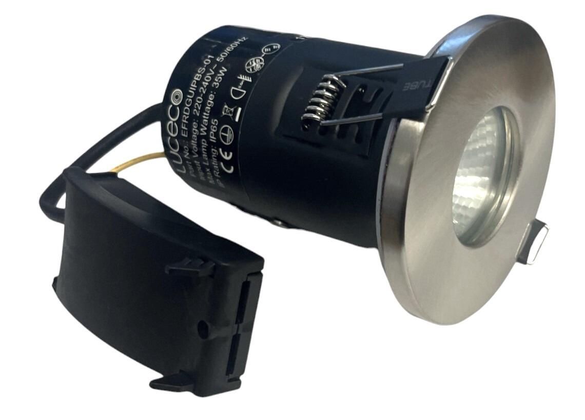 Luceco Fixed Downlight, Fire Rated, IP65 Rated, GU10, Brushed Steel