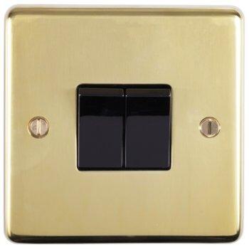 Eurolite Stainless Steel Polished Brass 2 Gang 10amp 2way Switch, Black ...