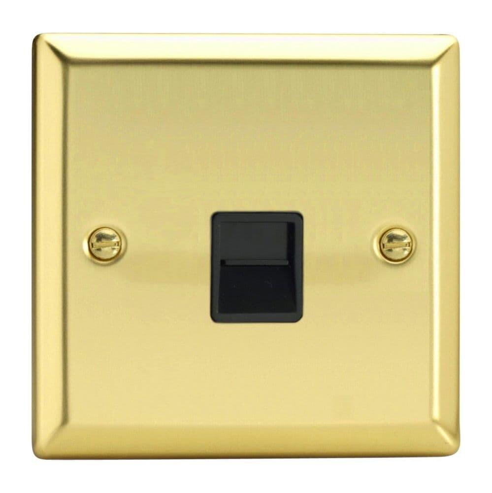 Varilight 1 Gang Black Telephone Slave Socket, Victorian Polished Brass