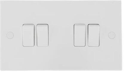 BG Electrical Moulded Square Edge 4 Gang 20A 16AX 2 Way Plate Switch, White