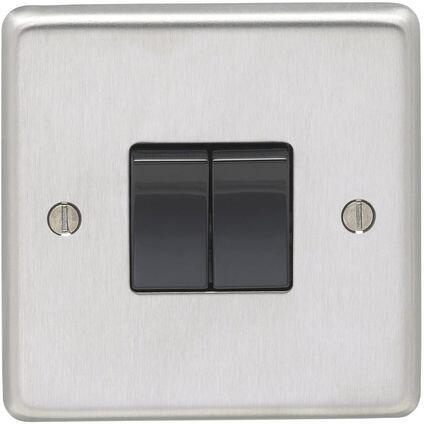 Stainless Steel Satin Silver Range 2 Gang 10 Amp 2 Way Switch, Black ...