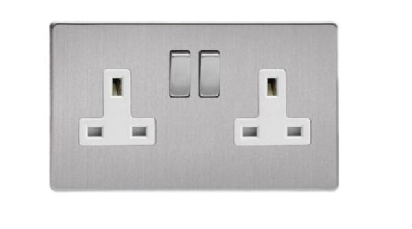 Varilight Screwless 2 Gang 13 Amp Double Pole Switched Socket, Brushed ...