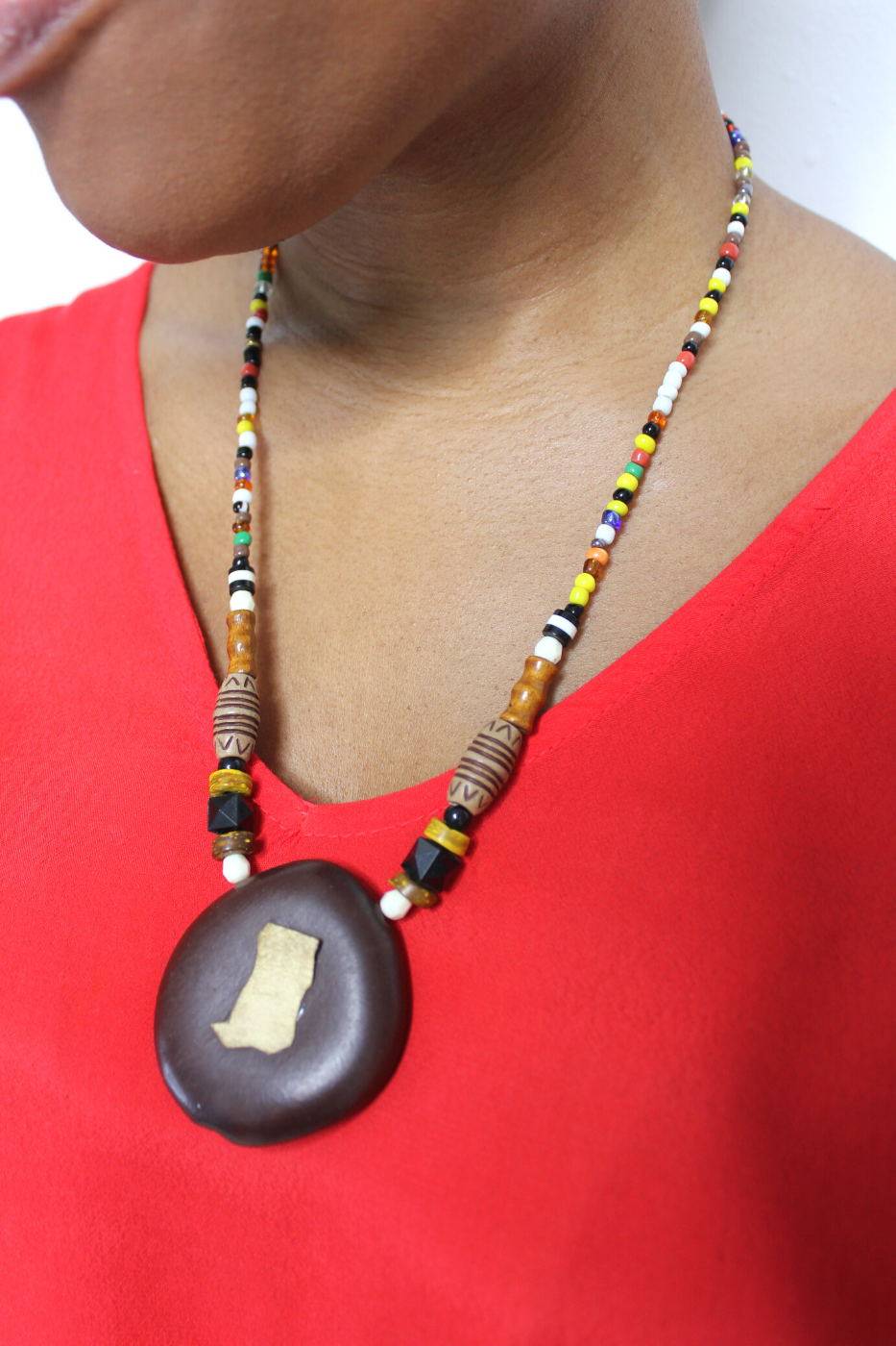 Ghana Statement Necklace Handmade Jewellery - Dark Brown - 62cm