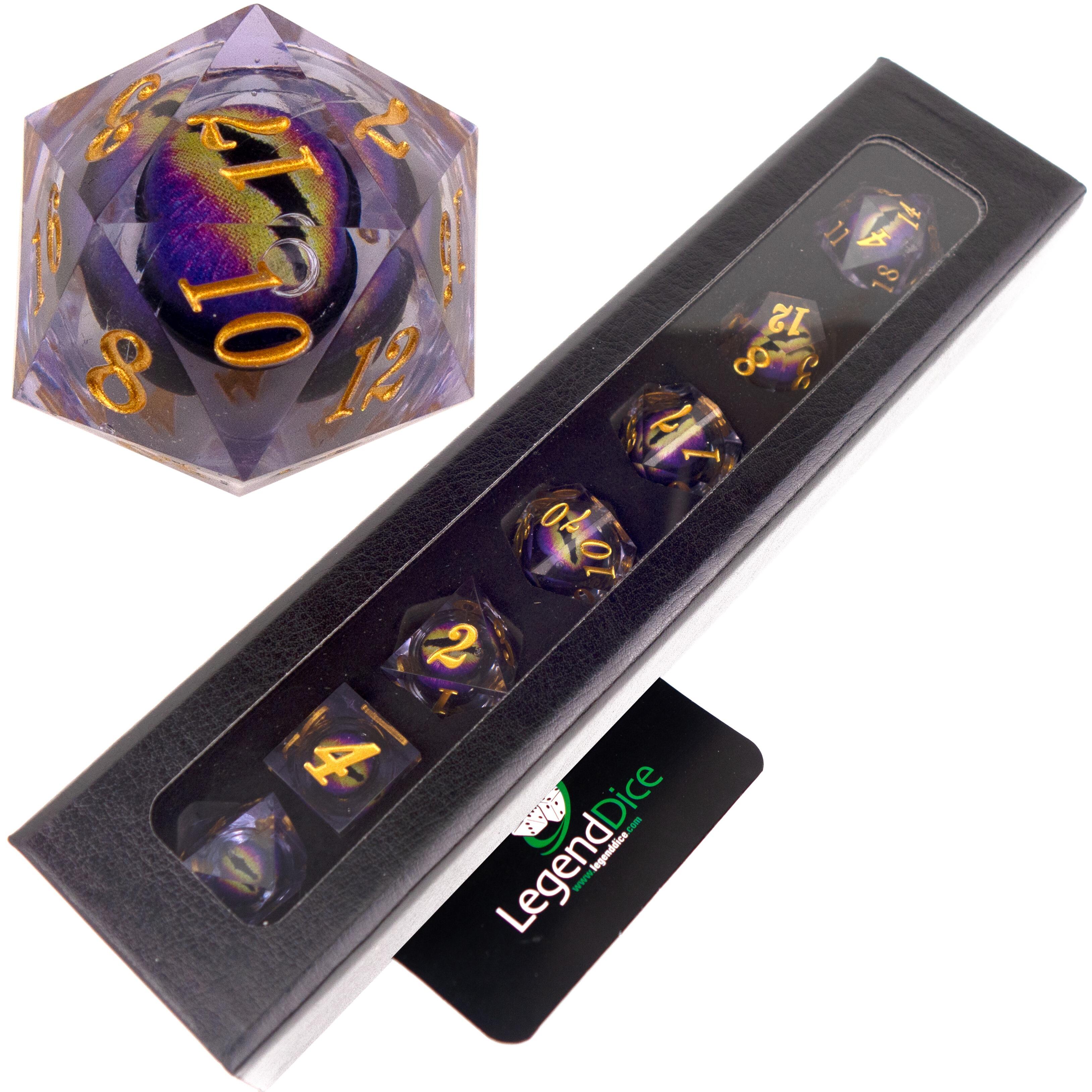 Liquid Core Dice in Case - Cosmic Purple Eye (Gold)
