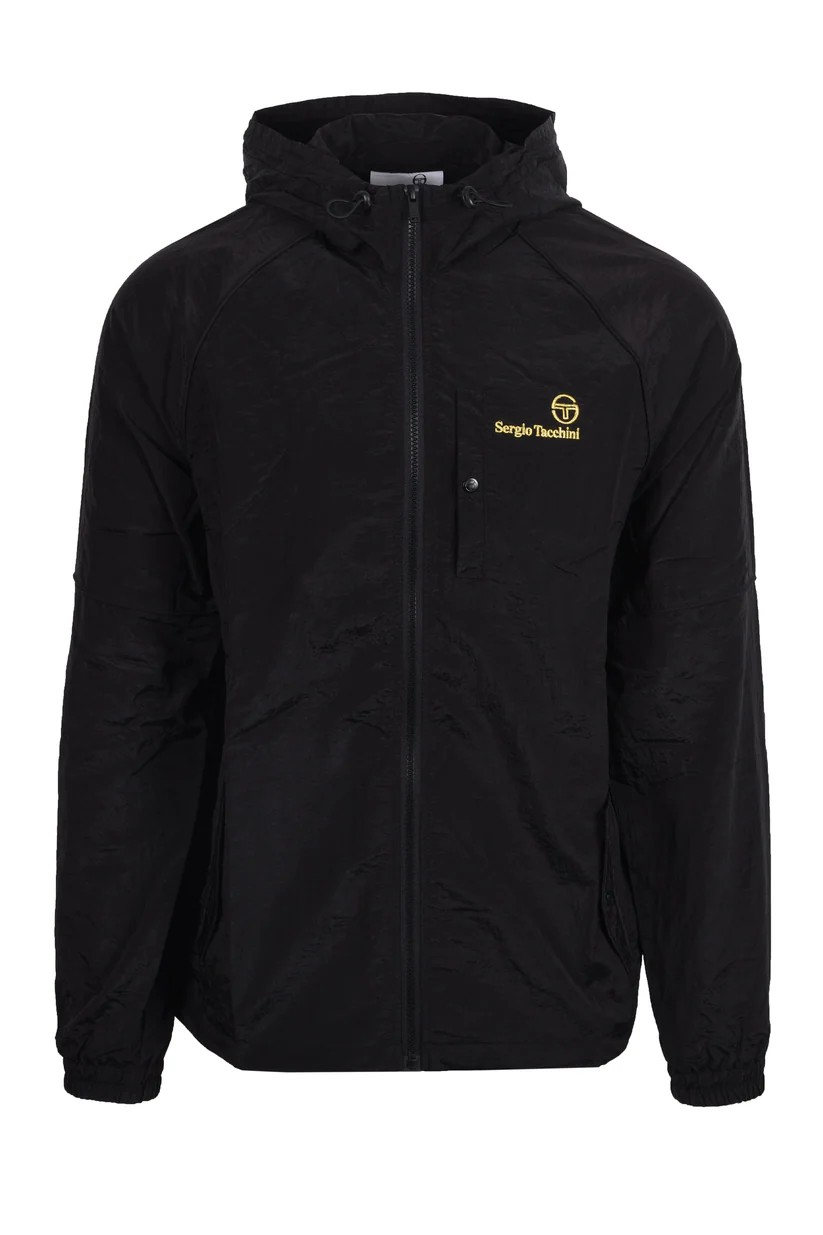 Sergio Tacchini Maldini Hooded Jacket Black - Water Resistant Crinkle Nylon