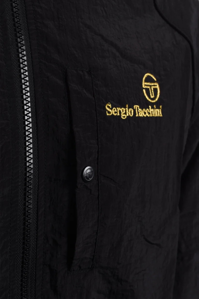 Sergio Tacchini Maldini Hooded Jacket Black - Water Resistant Crinkle Nylon