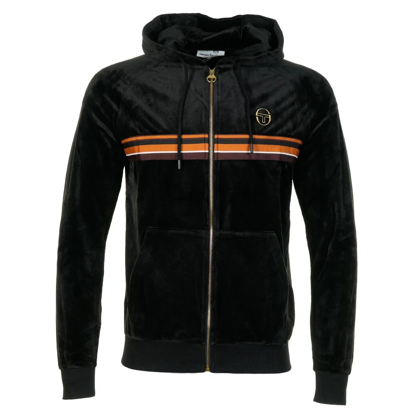 Sergio Tacchini Albi Velour Zip Hoodie Black Gold - Retro Sportswear