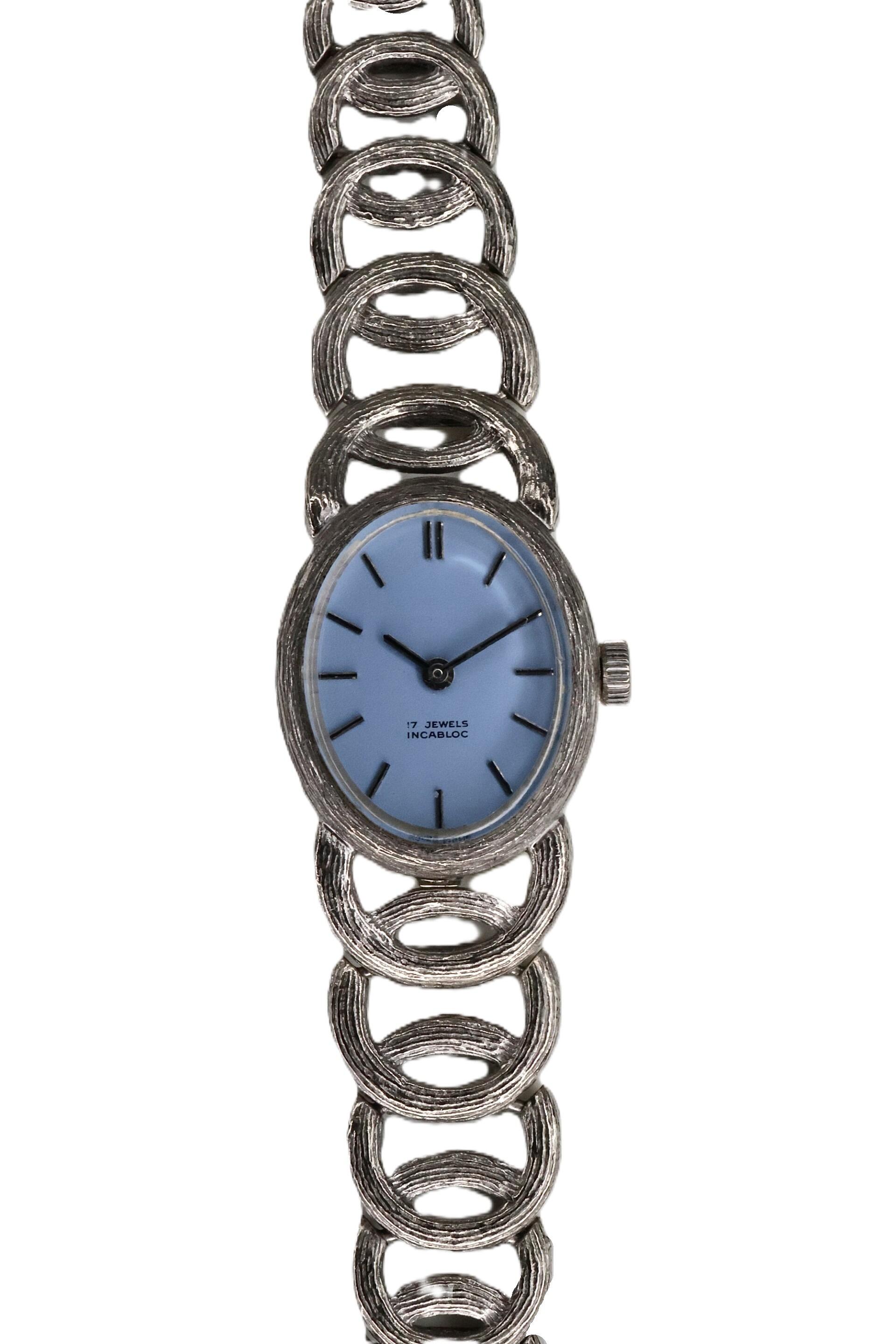 Sterling Silver Bracelet Watch with Wedgwood Blue Dial