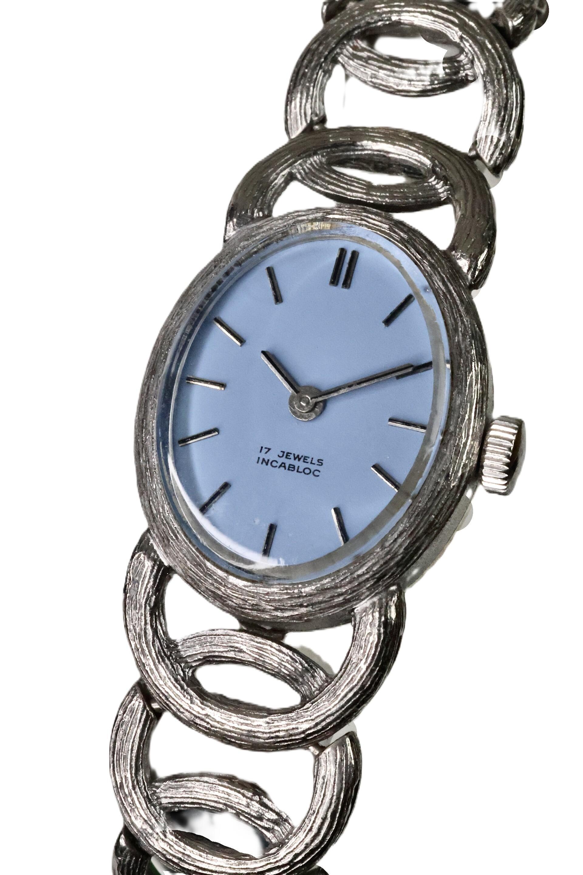 Sterling Silver Bracelet Watch with Wedgwood Blue Dial