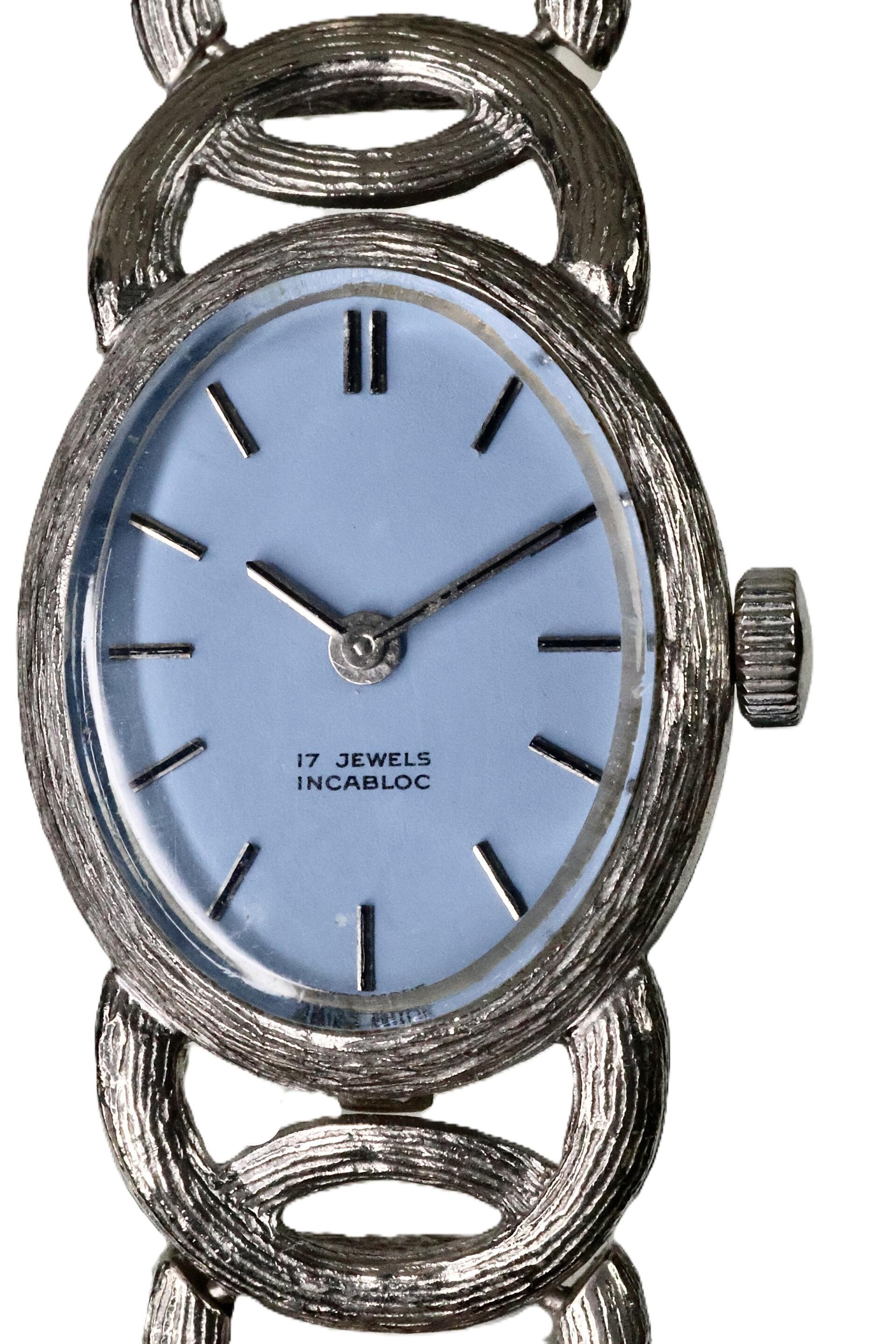 Sterling Silver Bracelet Watch with Wedgwood Blue Dial