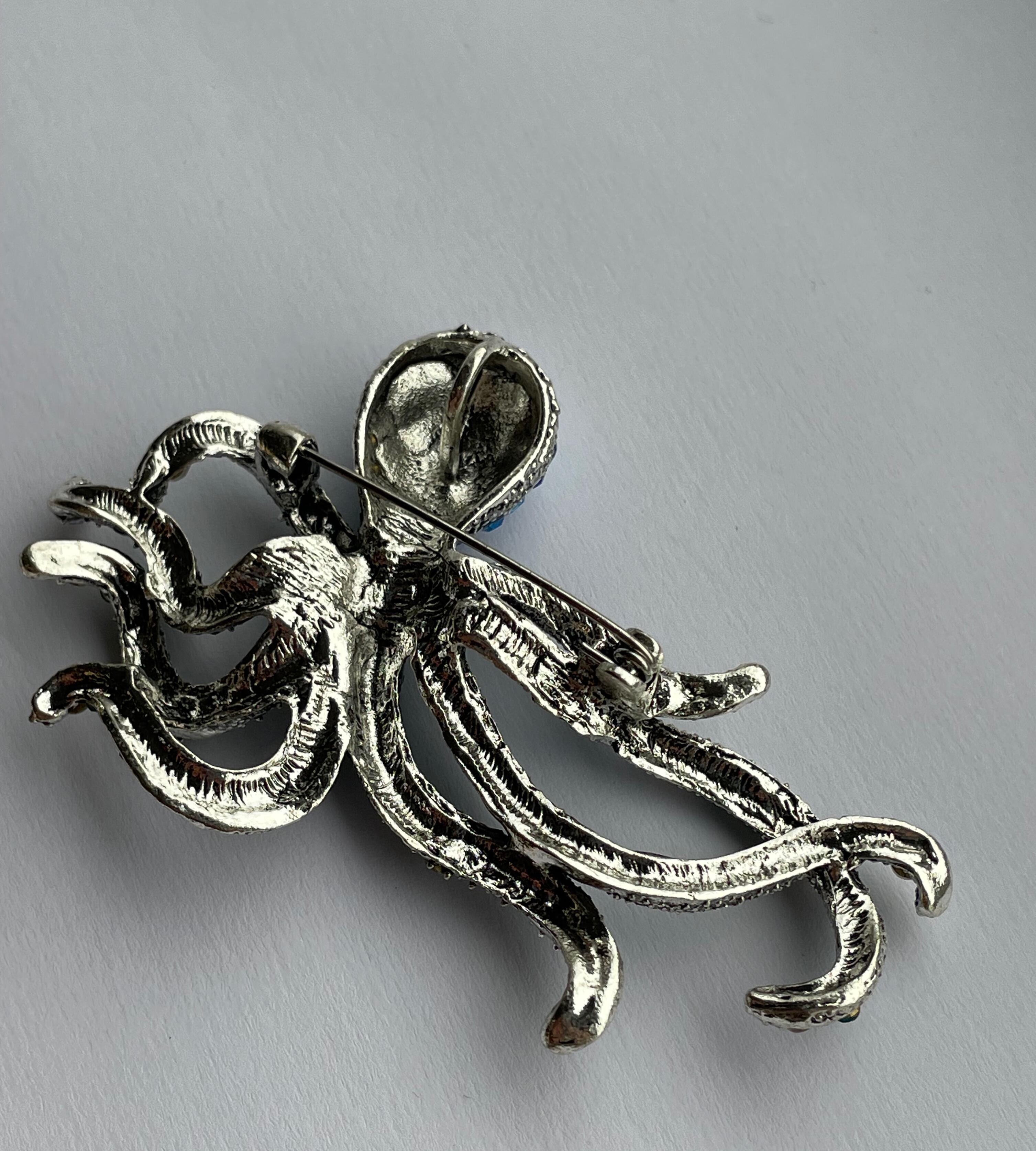 Rhinestone octopus brooch