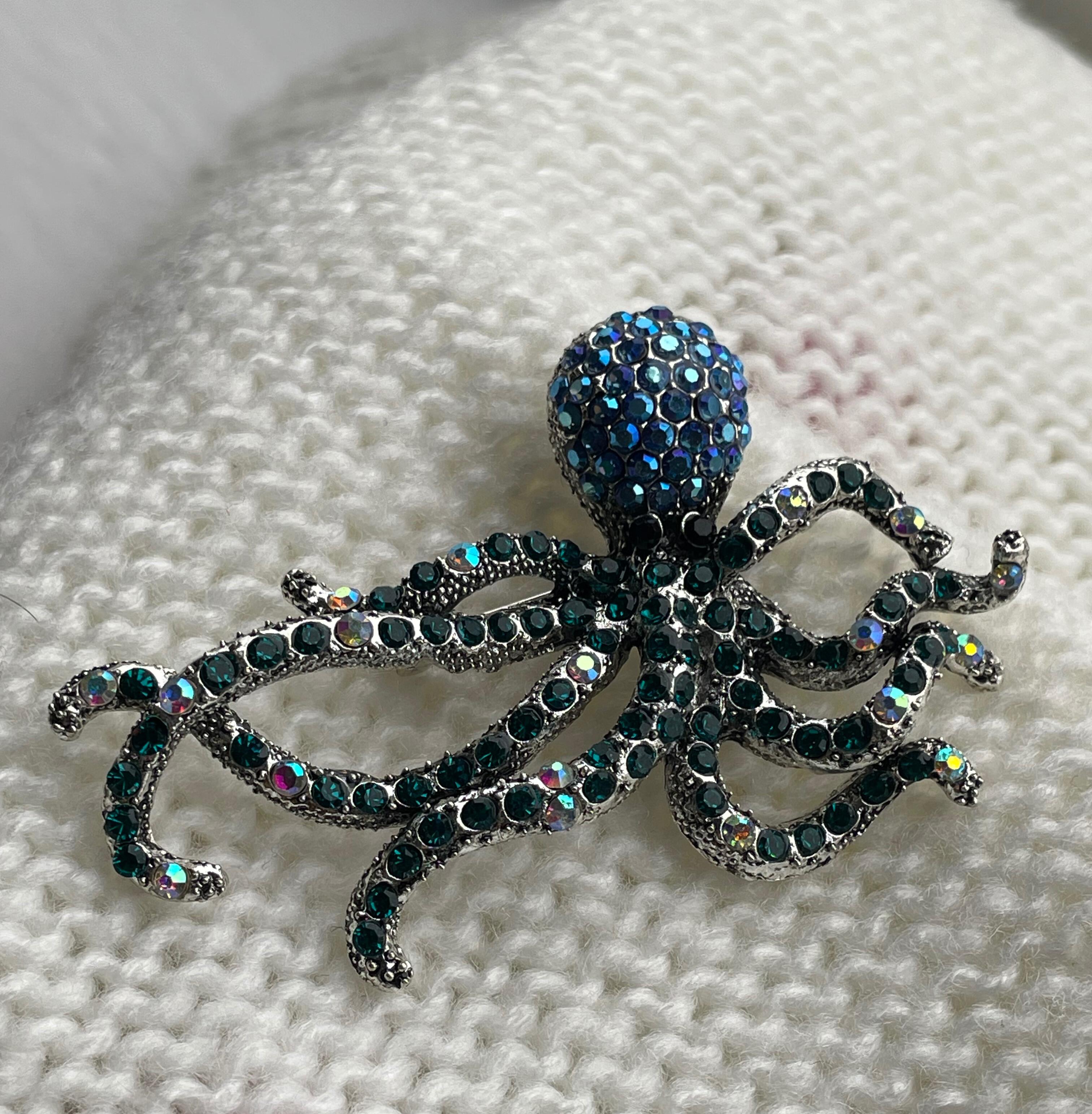 Rhinestone octopus brooch