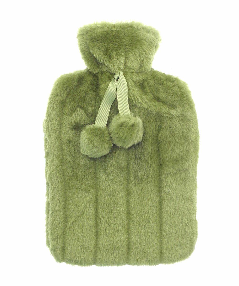 Luxury Classic Faux Fur Hot Water Bottle with Ribbon Cover