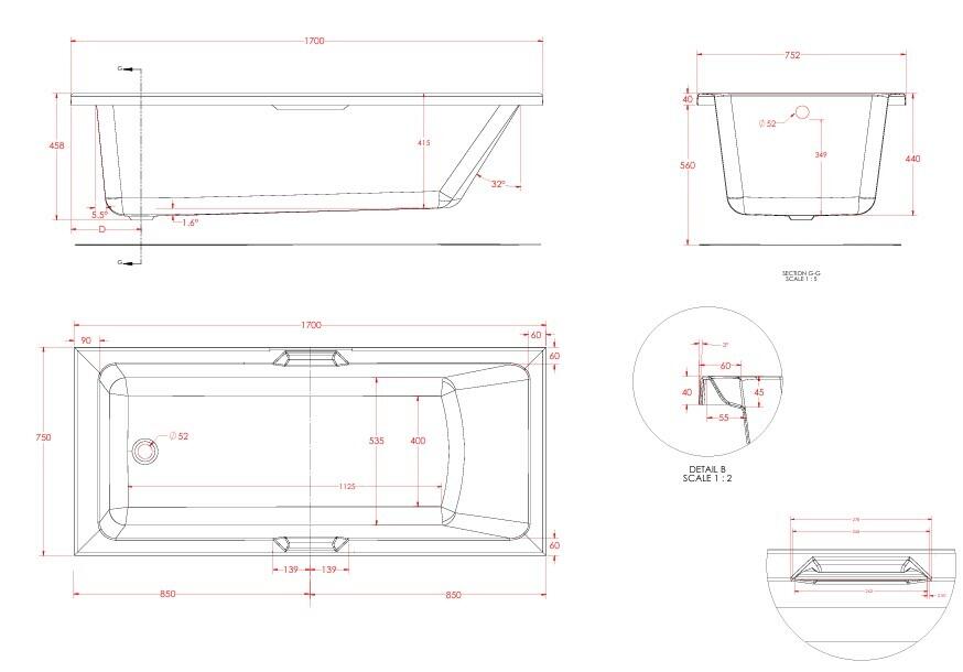 Beaufort Portland 12 Jet Twin Grip 1700 x 750 mm Single Ended Whirlpool ...