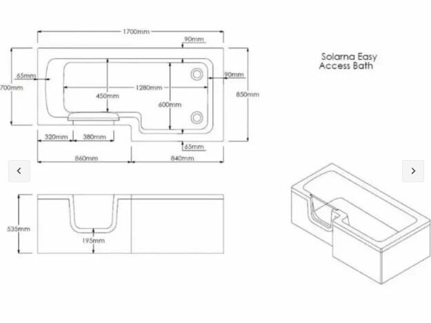 Easy Access Solarna L Shape Walk-In Bath 1700 x 850 x 700mm