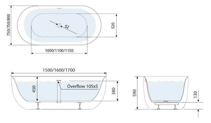Double Ended 1700mm Freestanding Bath - Note