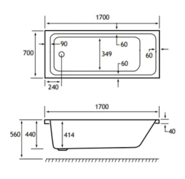Beaufort Portland SE 24 Jet 1700 x 700 mm Single Ended Whirlpool Spa Bath
