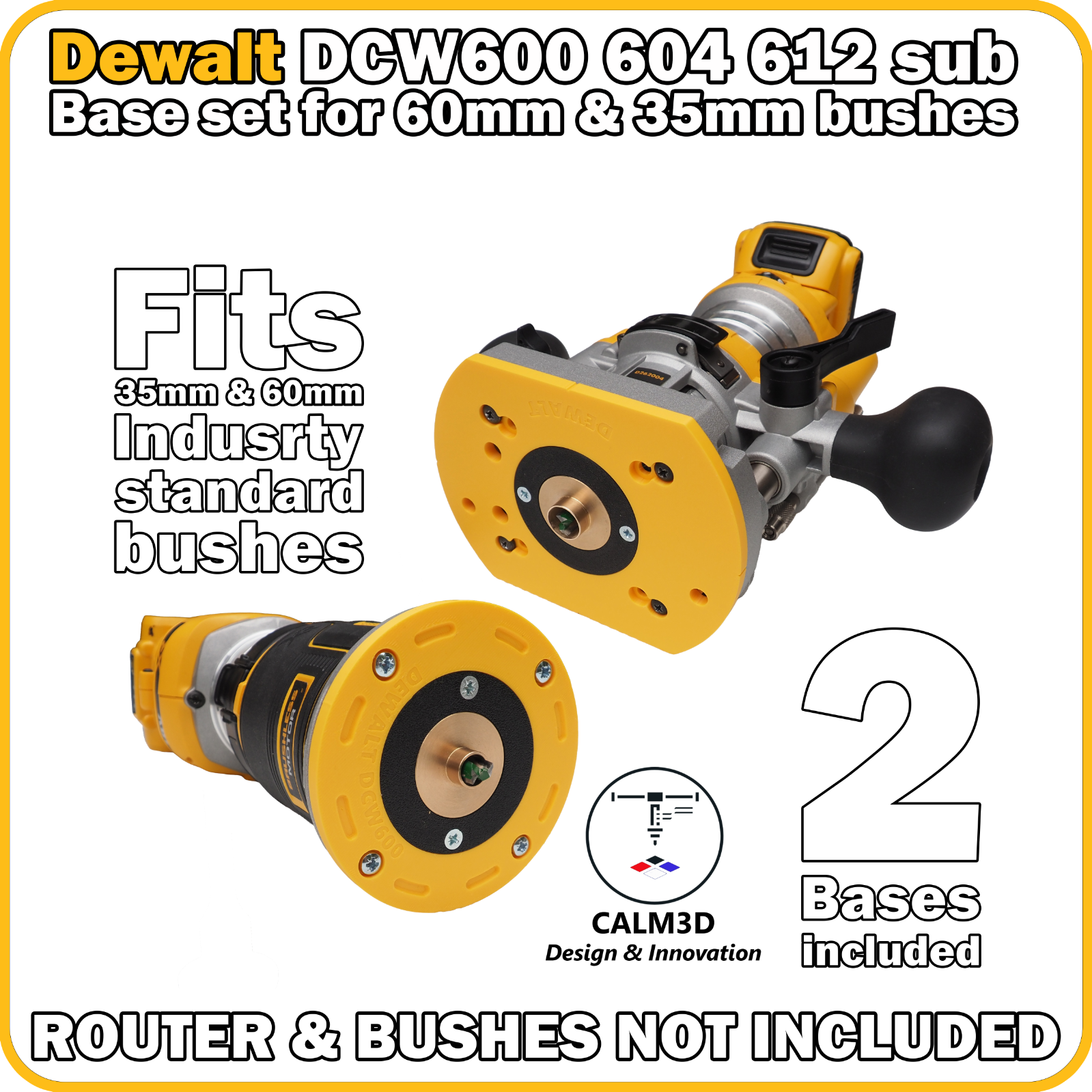 Dewalt DCW600 DCW604 DNP612 D26200 dual set router sub-bases + screws ...