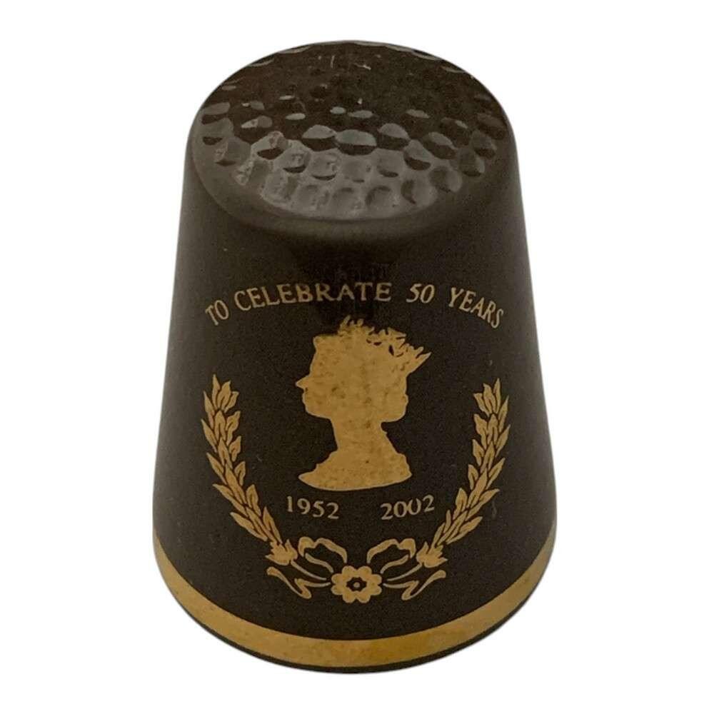 Queen Elizabeth II Golden Jubilee Brown China Thimble
