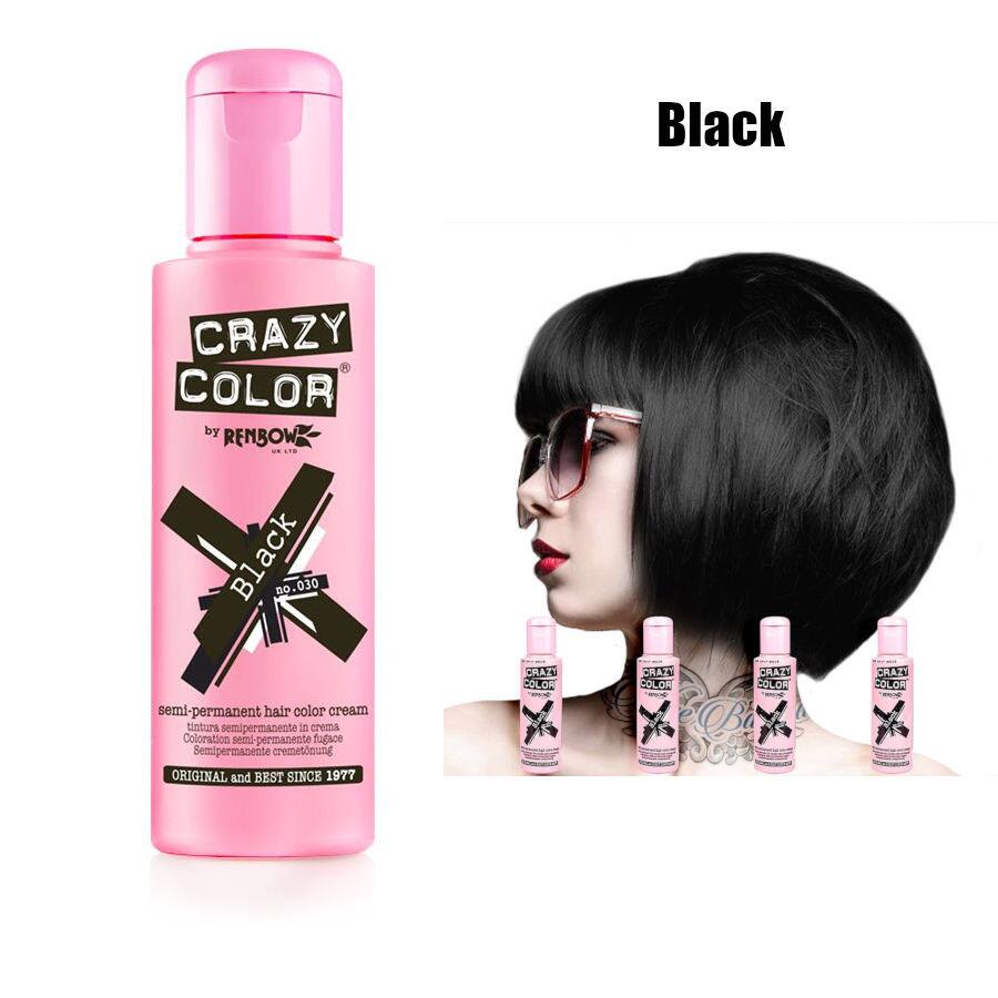 Crazy Color Semi Permanent Hair Color Cream 100ml - Black (4pcs)