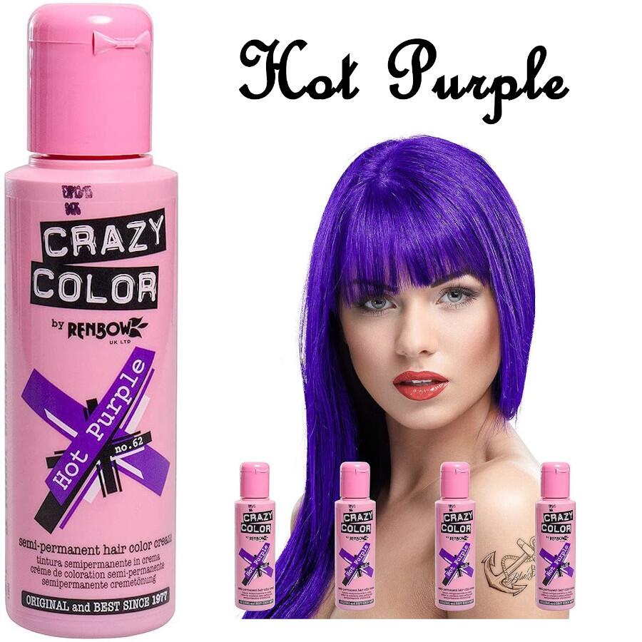 Crazy Color Semi Permanent Hair Color Cream 100ml - Hot Purple (4pcs)