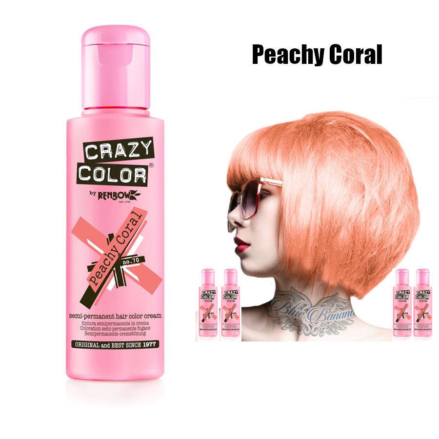 Crazy Color Semi Permanent Hair Color Cream 100ml - Peachy Coral (4pcs)