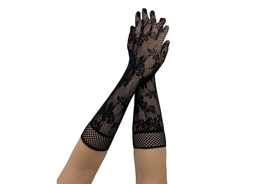 Black Long Floral Fishnet Pamela Mann Finger Gloves