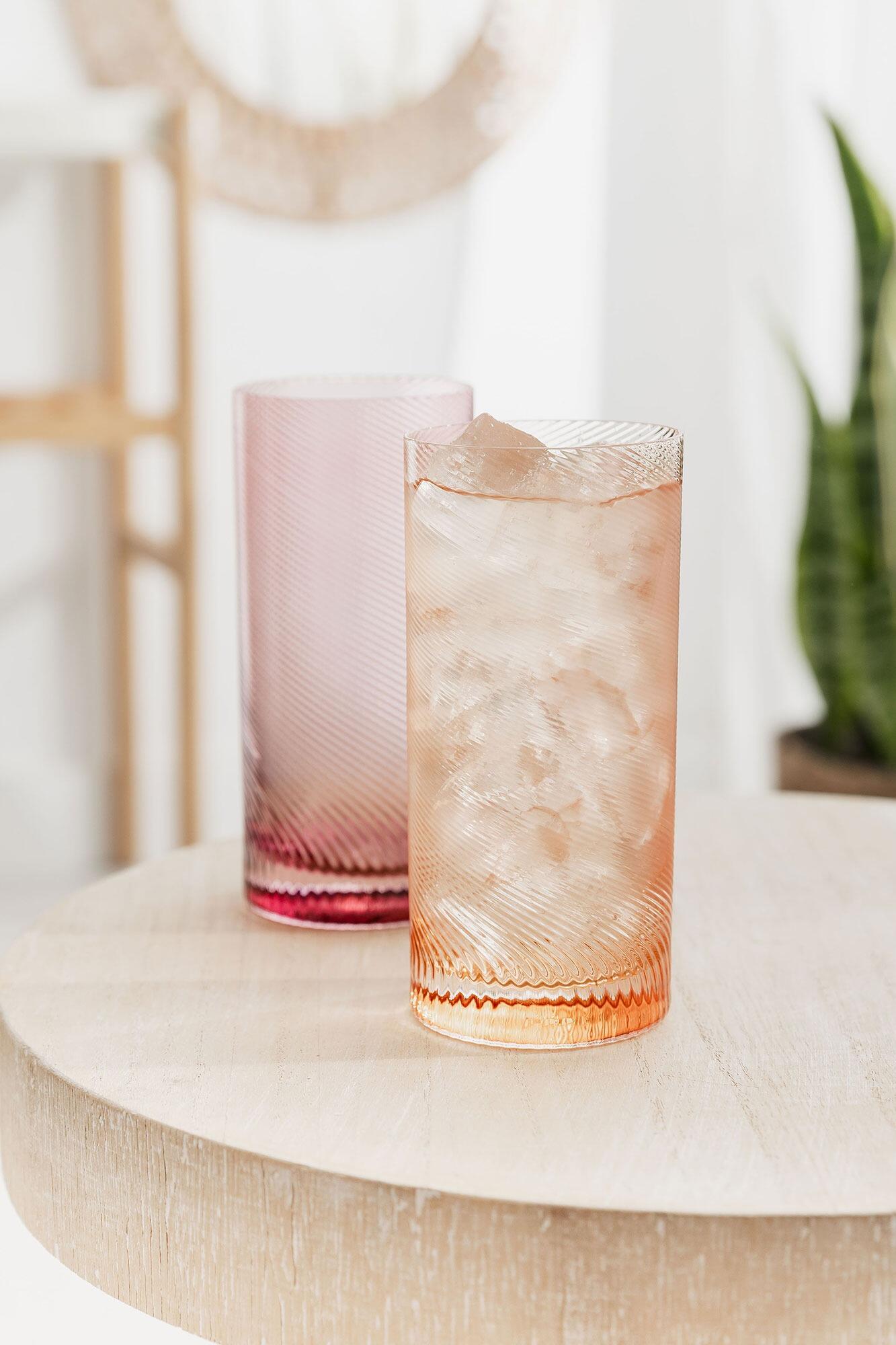 Coloured Glass Twist Highball Tumblers - Pink and Peach