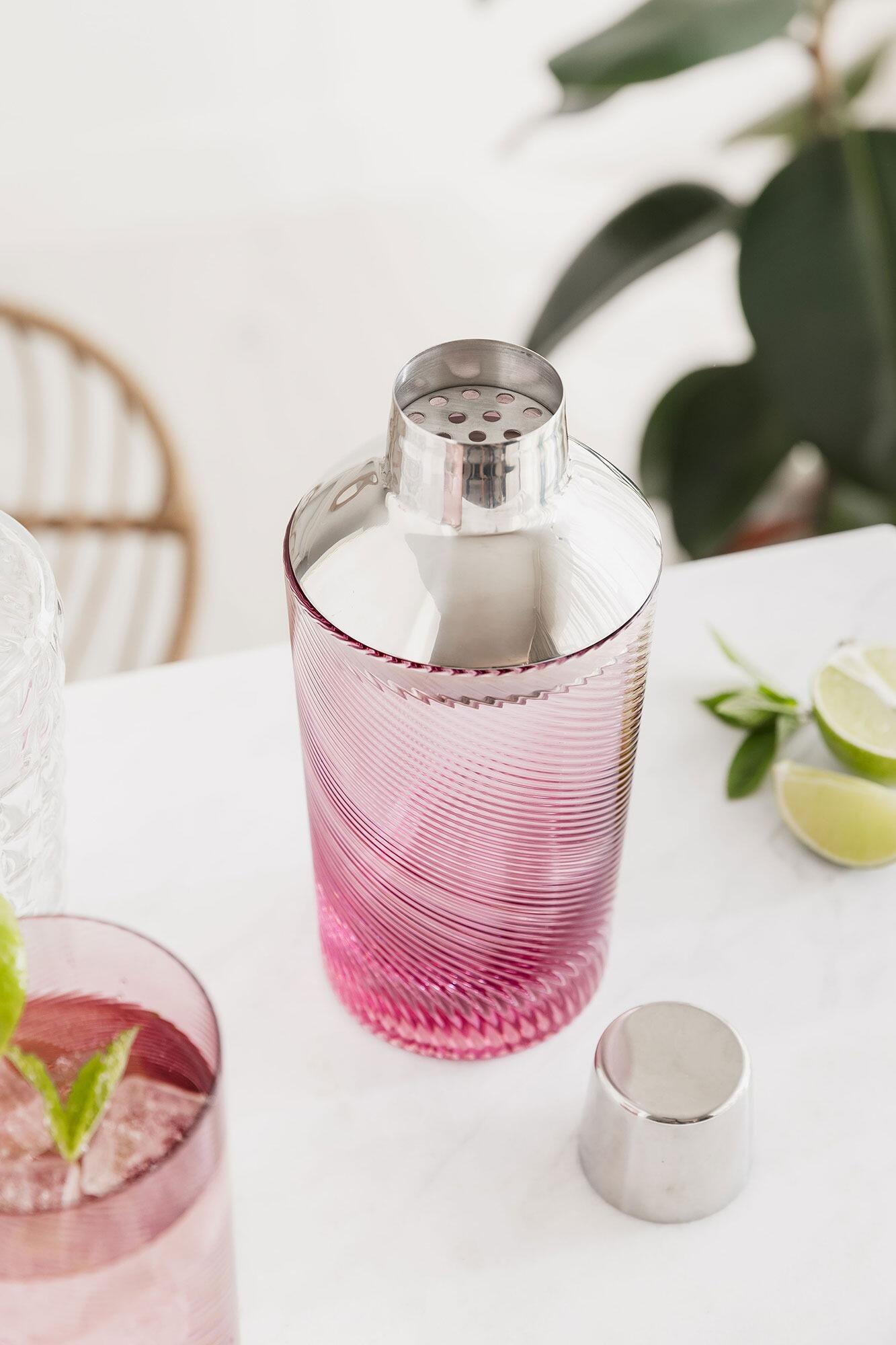 Coloured Glass Twist Cocktail Shaker - Pink | Shop Cocktail Shakers
