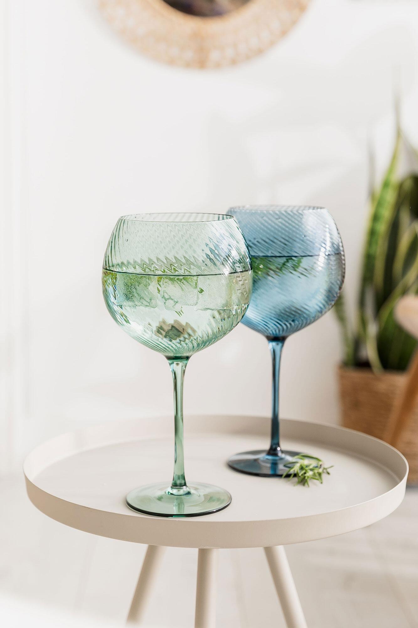 Coloured Twist Gin Balloon Glasses - Set of 2 (Blue & Green)