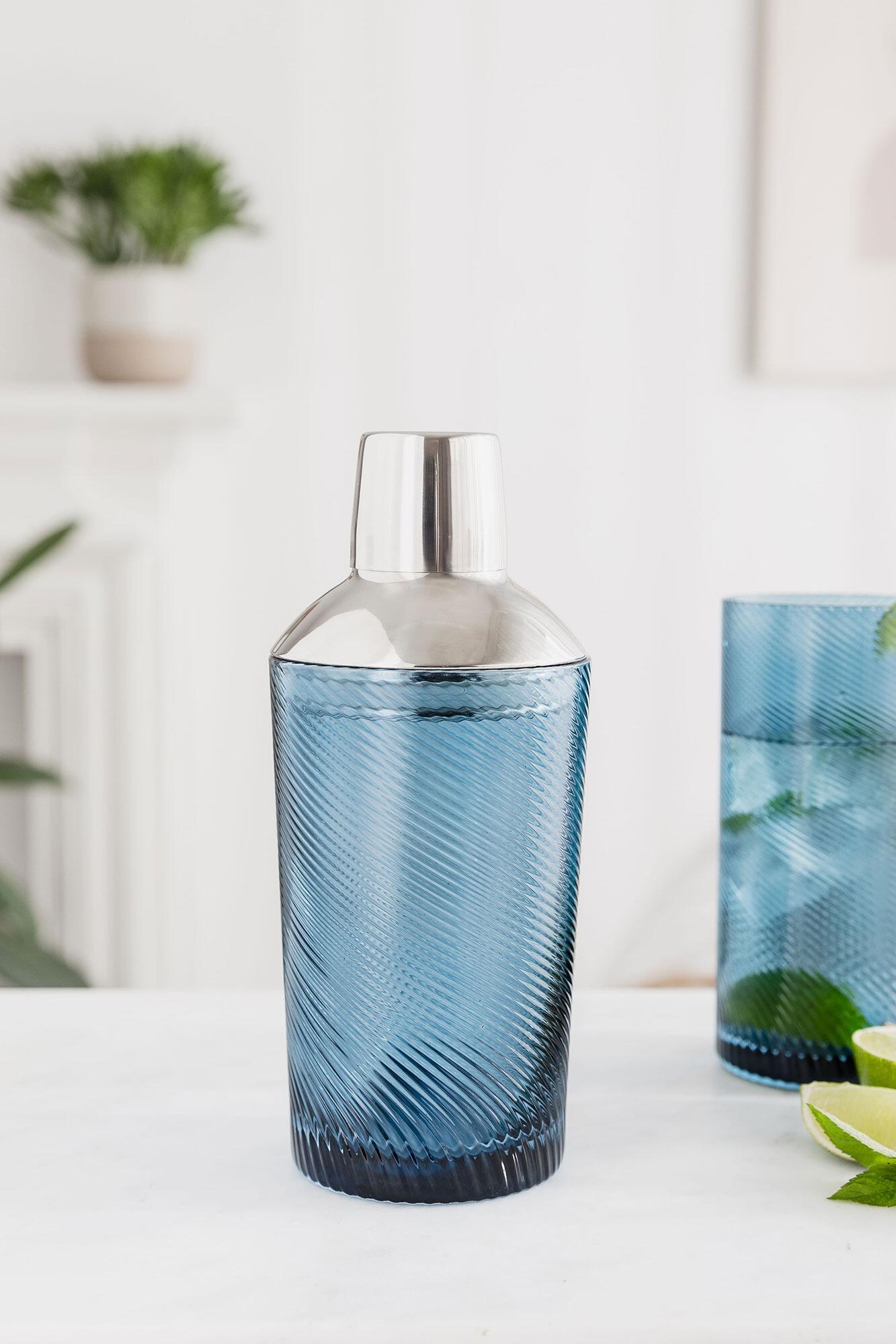 Coloured Glass Twist Cocktail Shaker - Blue | Shop Barware