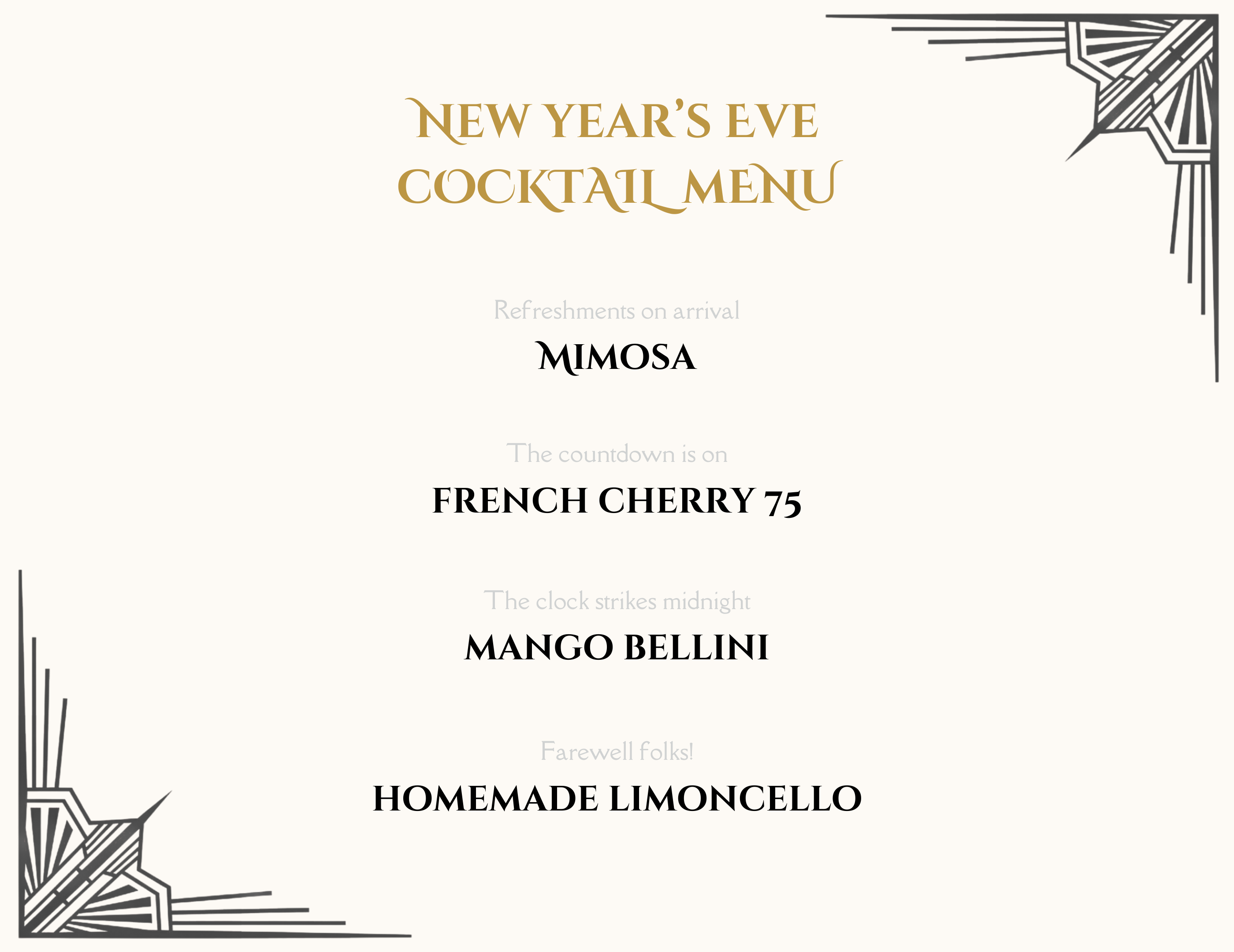 New Year's Eve Party Cocktail Menu Ideas