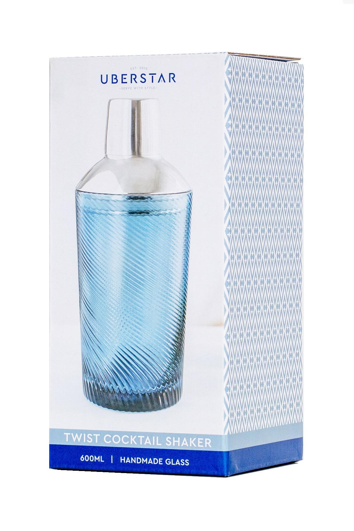 Coloured Glass Twist Cocktail Shaker - Blue | Shop Barware