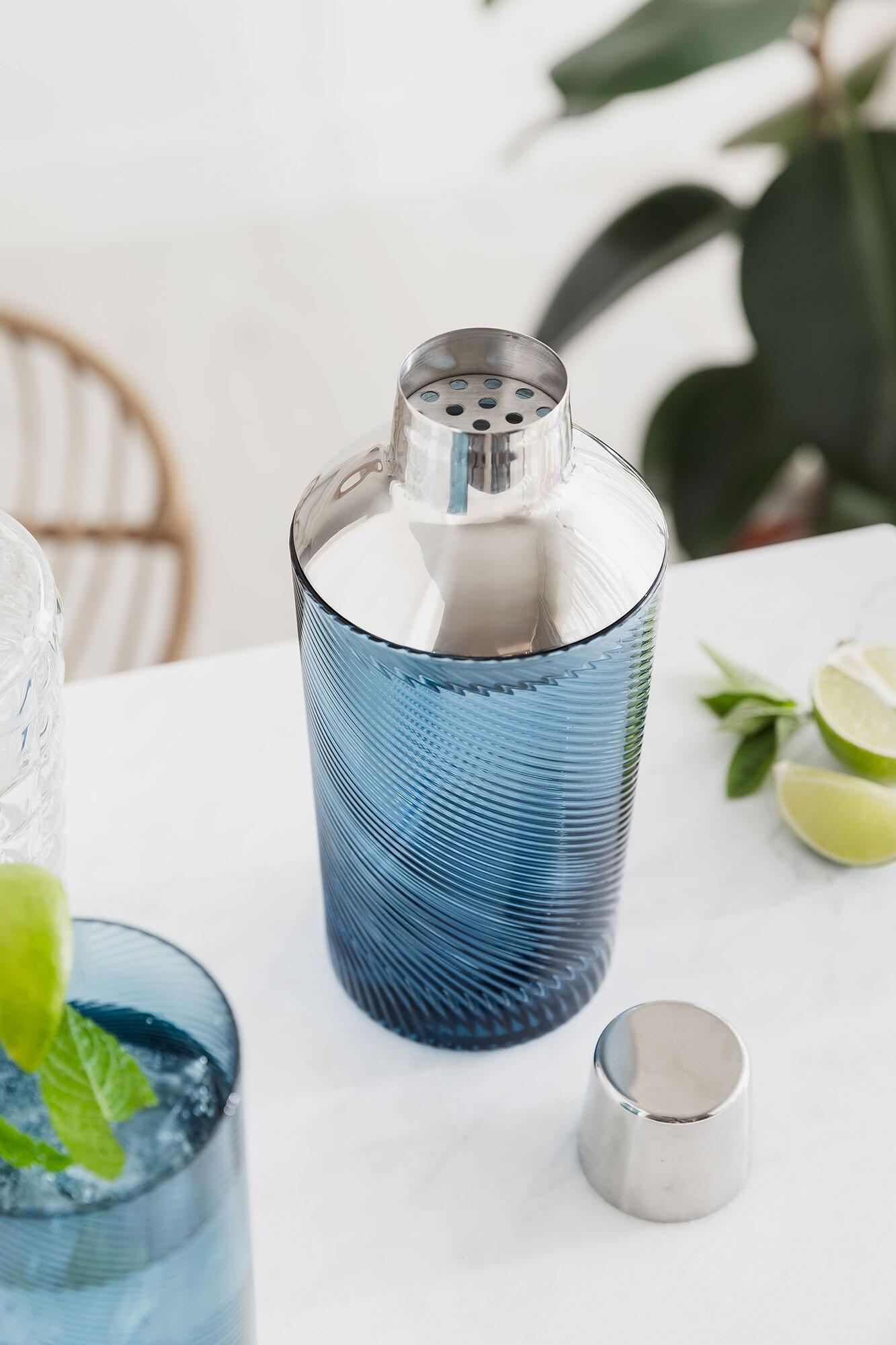 Coloured Glass Twist Cocktail Shaker - Blue | Shop Barware