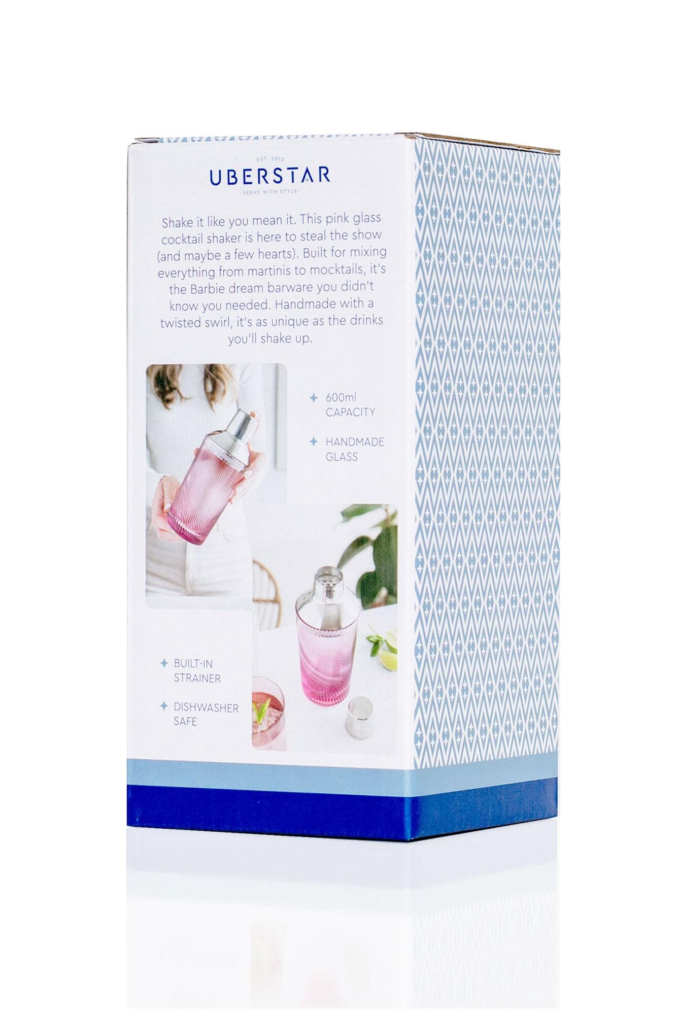 Coloured Glass Twist Cocktail Shaker - Pink | Shop Cocktail Shakers