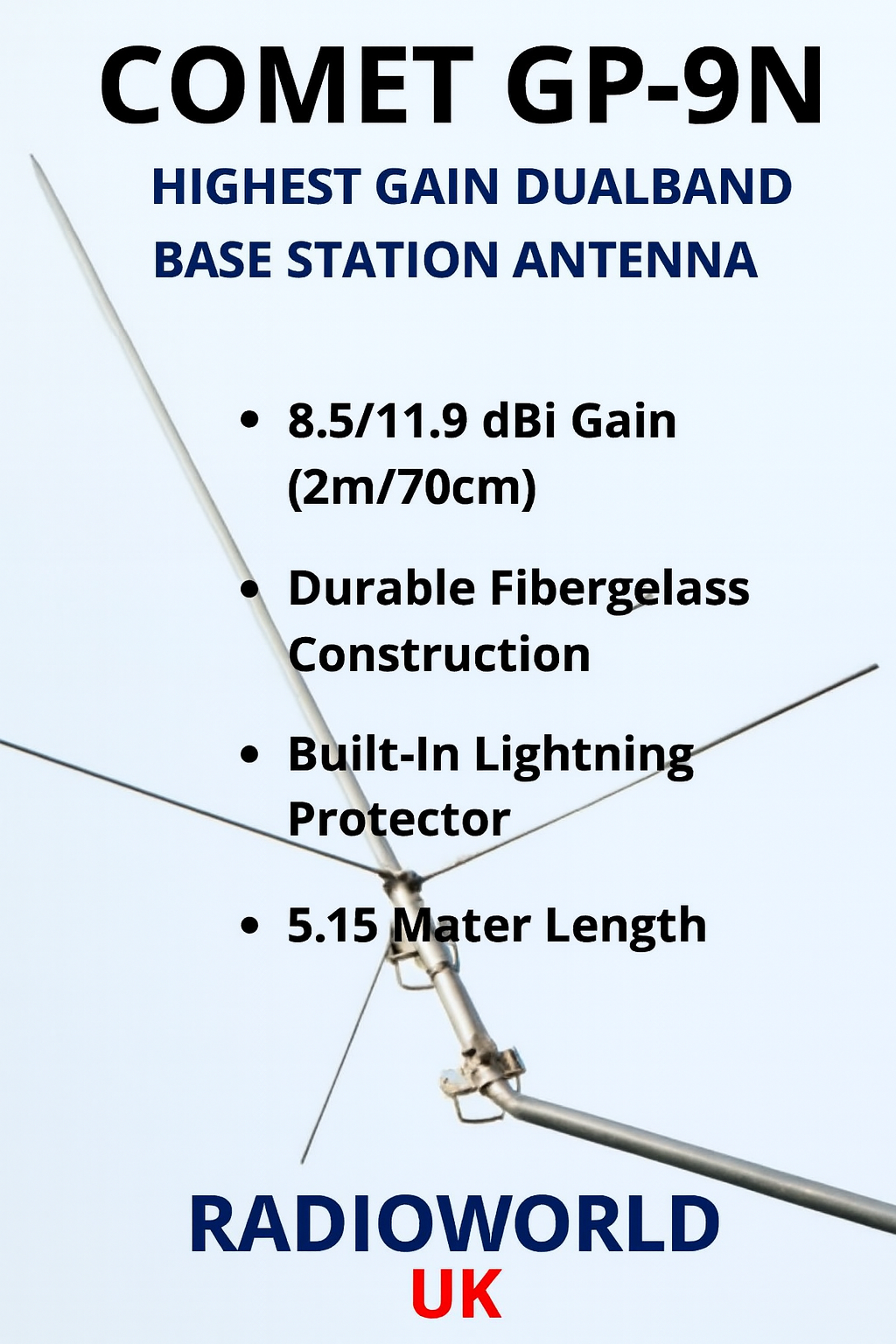 Comet GP-9N Dualband Antenna 2m/70cm – Radioworld UK