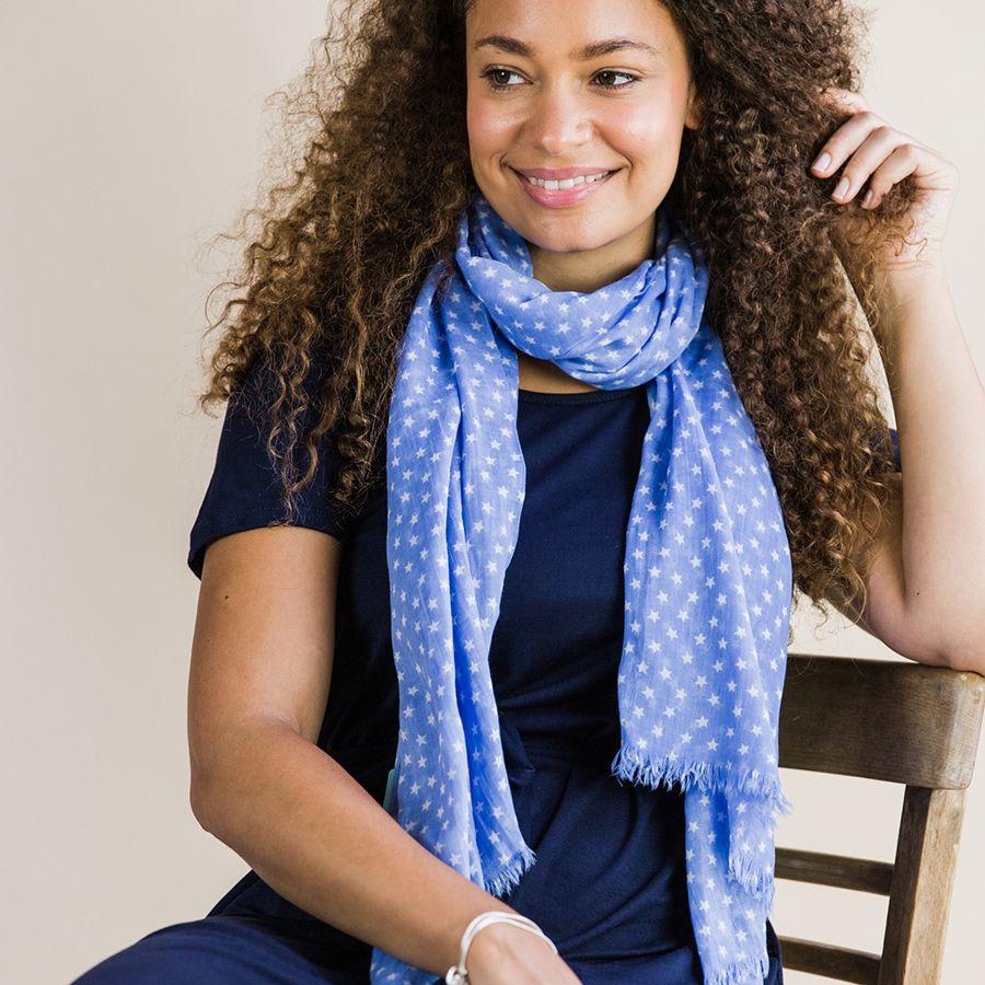 Artico's Blue And White Star Print Cotton Scarf