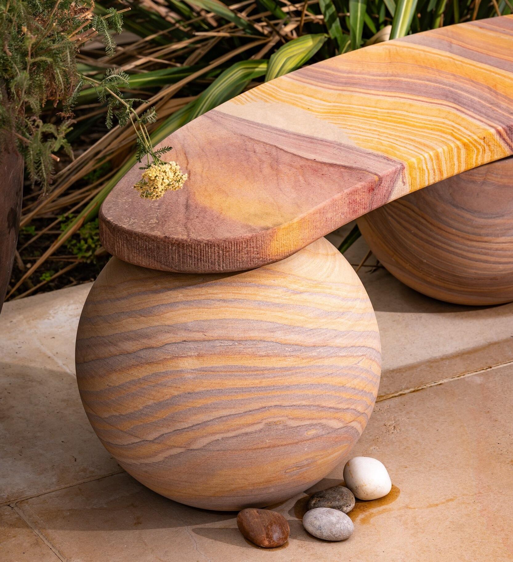 natural stone garden bench in modern cream sandstone