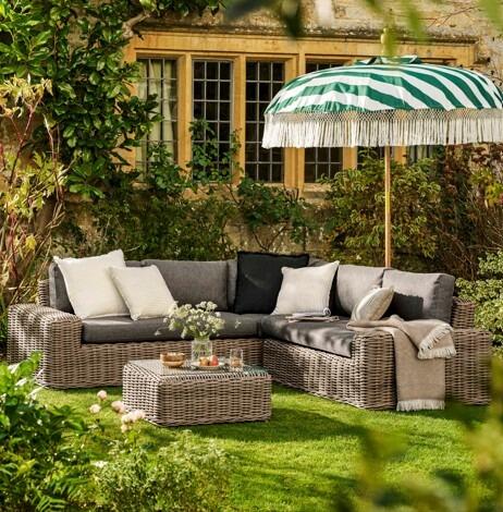 Garden Corner Sofa and Coffee Table in All Weather Rattan with Mocha ...